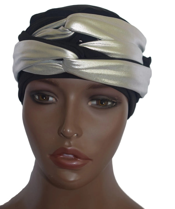 EZ PZ Turban™- Black n Silver – Wrap With Jahfya